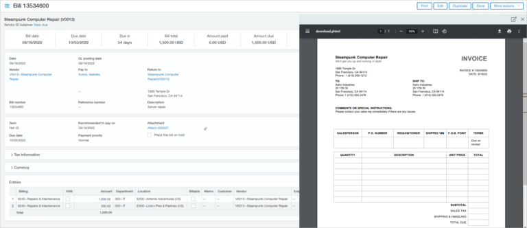How To View Bill Attachments in Split View with Sage Intacct